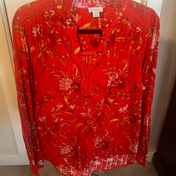 Sundance | Tops | Sundance Red And Gold Buttoned Blouse With Mandarin ...